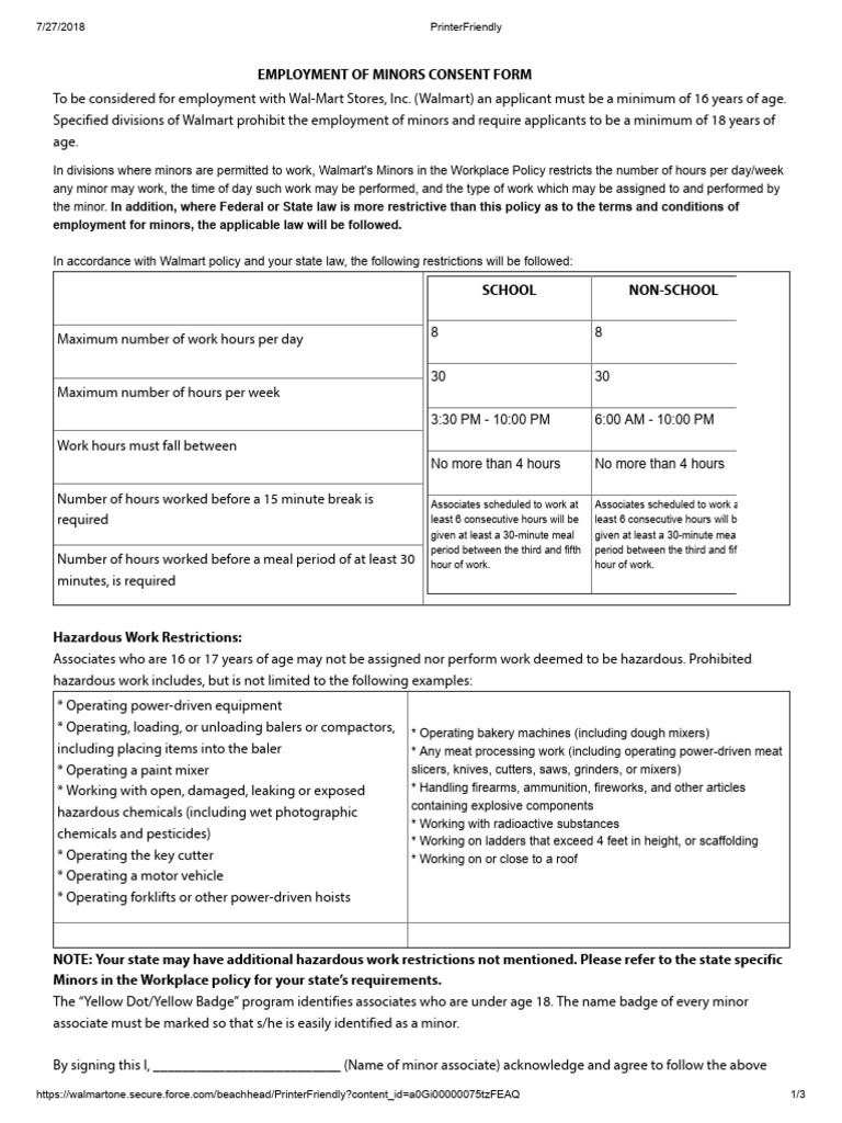 Indiana+Version+ +Minor+Consent+Form | PDF | Walmart | Employment
