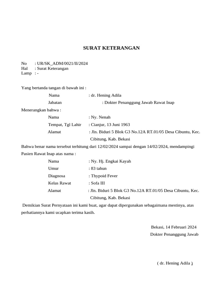 Surat Keterangan Pendamping Pasien Rawat Inap | PDF | Hukum | Pengembangan Diri