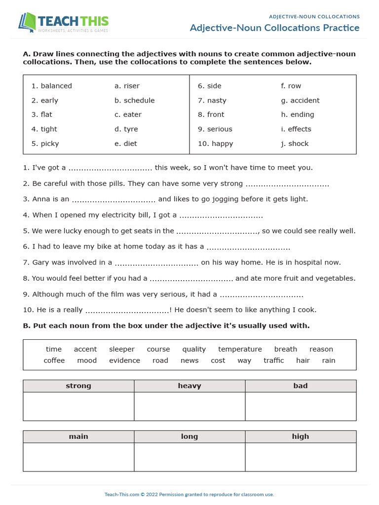 Exercises Adjective-Noun Collocations | PDF | Language Arts ...