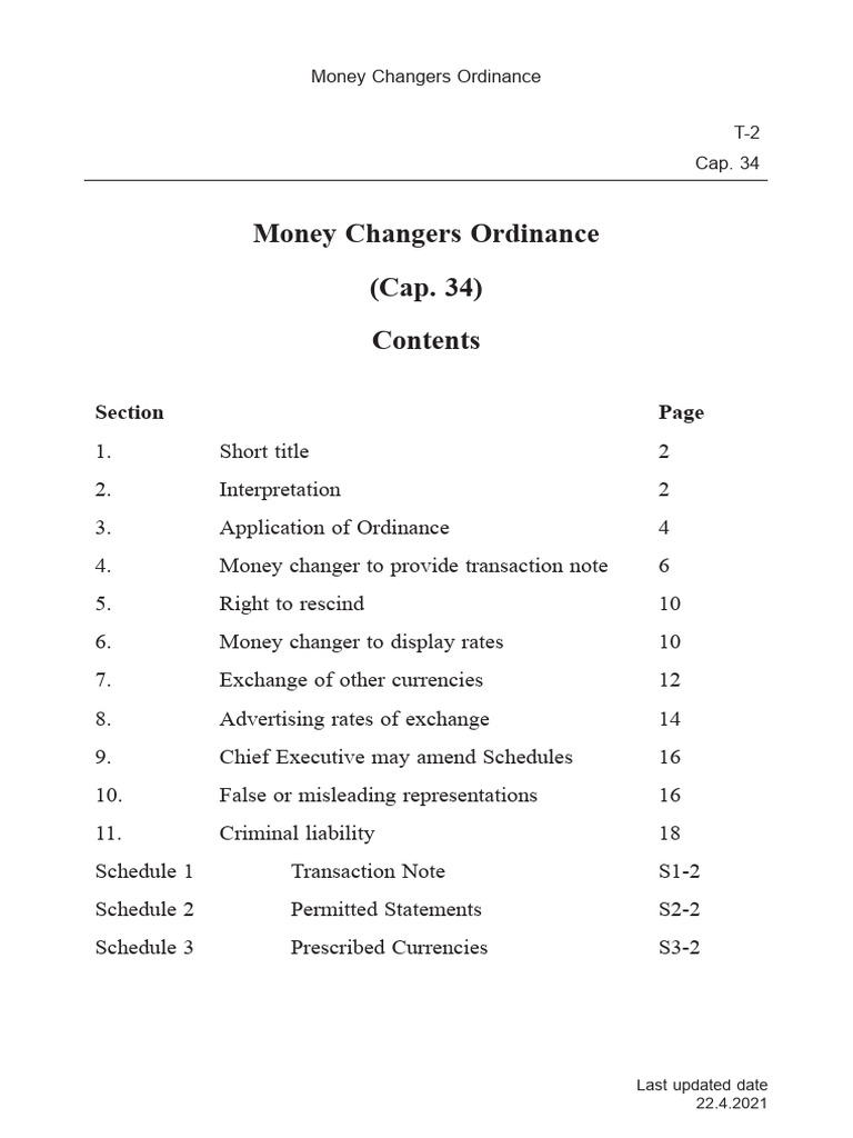 Cap 34 Money Changer | PDF | Exchange Rate | Money