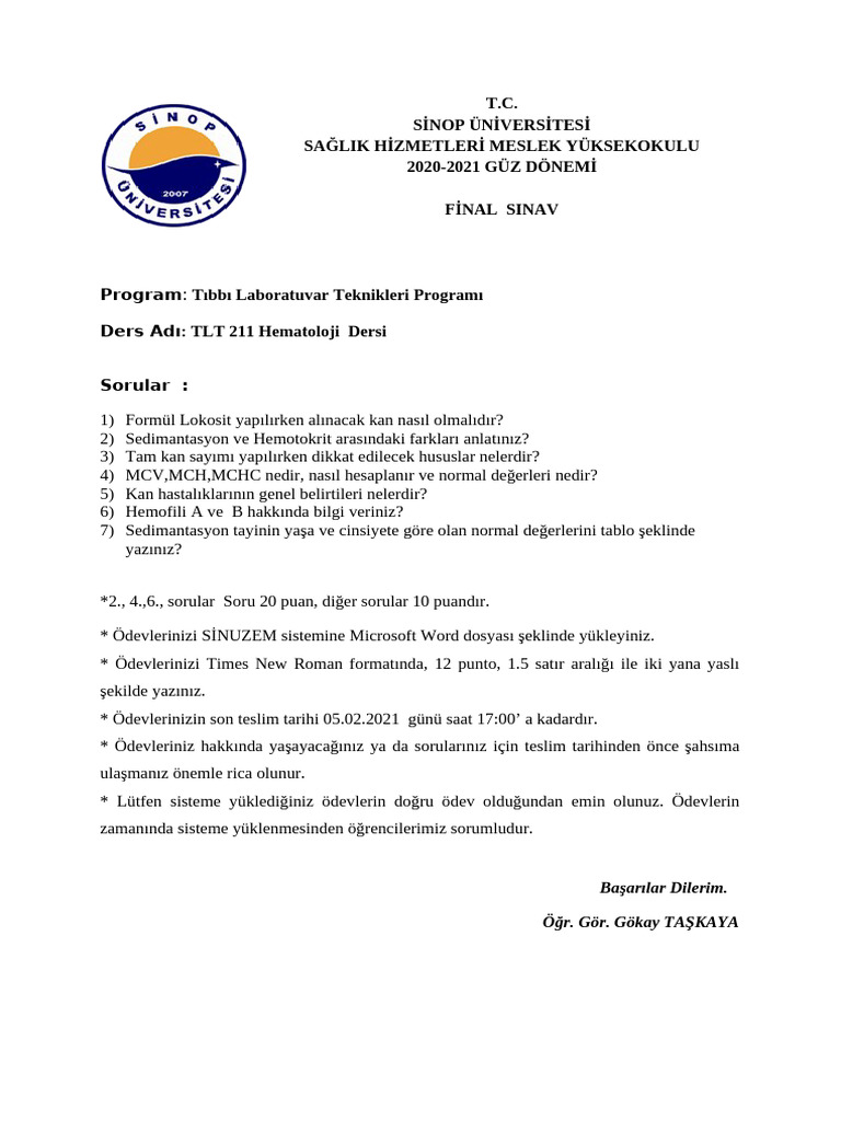 TLT 211 Hematoloji | PDF