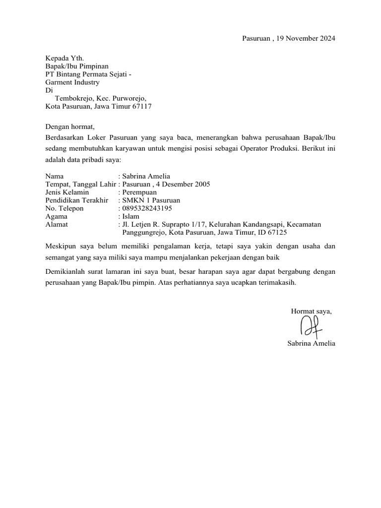 CV PT Bintang Permata Sejati - Garment Industry - Operator Produksi ...