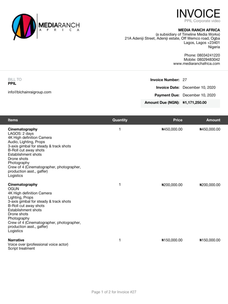 PPIL Video Revised Invoice | PDF | Cinematography