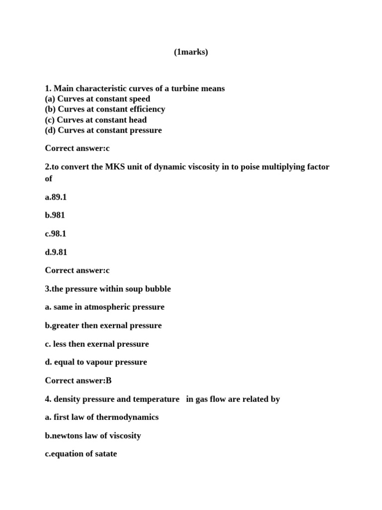 Mech - 1 Marks With Answer | PDF | Fluid Dynamics | Heat Transfer