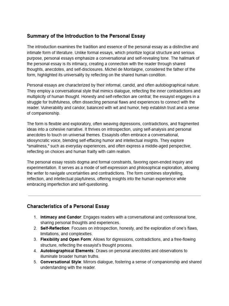 Introduction To Personal Essay | PDF | Essays | Thought