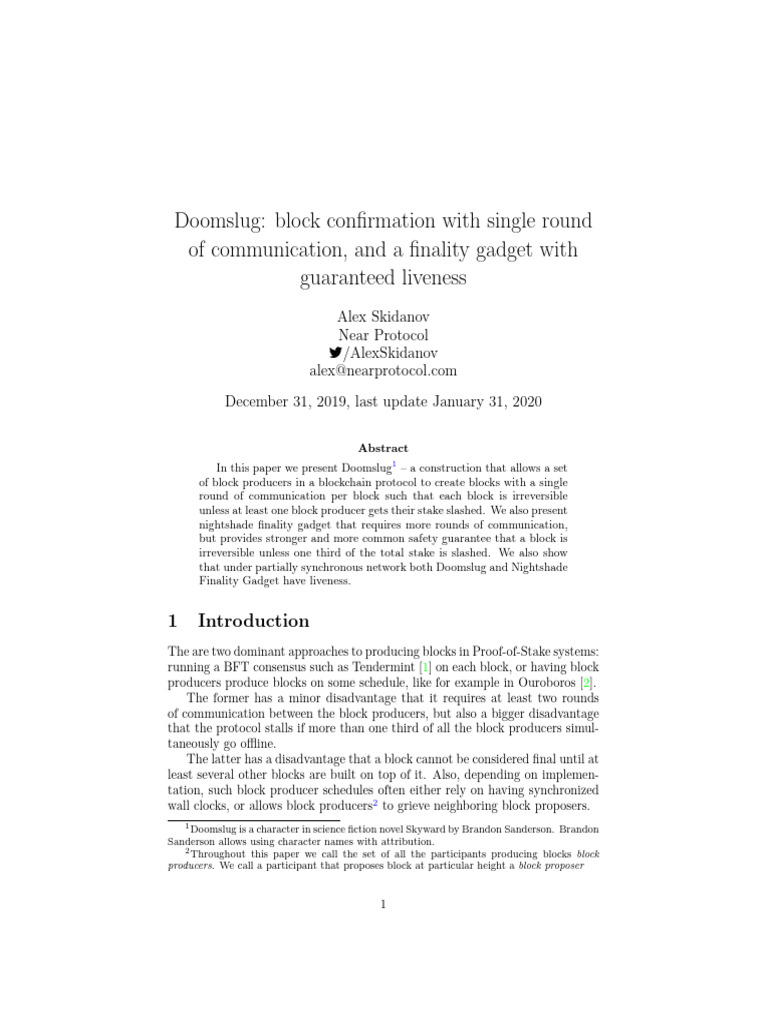 Doomslug: Efficient Blockchain Finality | PDF | Mathematical Logic ...