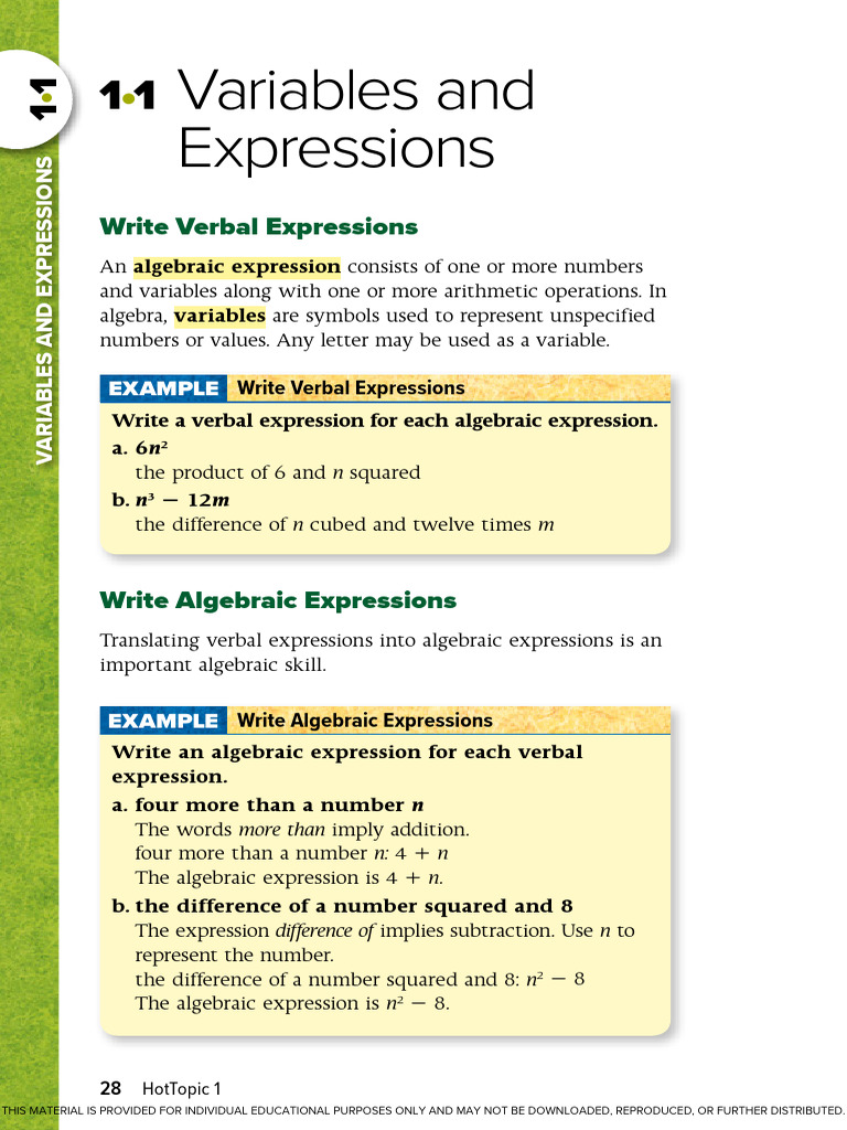 Quick Review Math Handbook - Variables and Expressions | PDF | Numbers ...