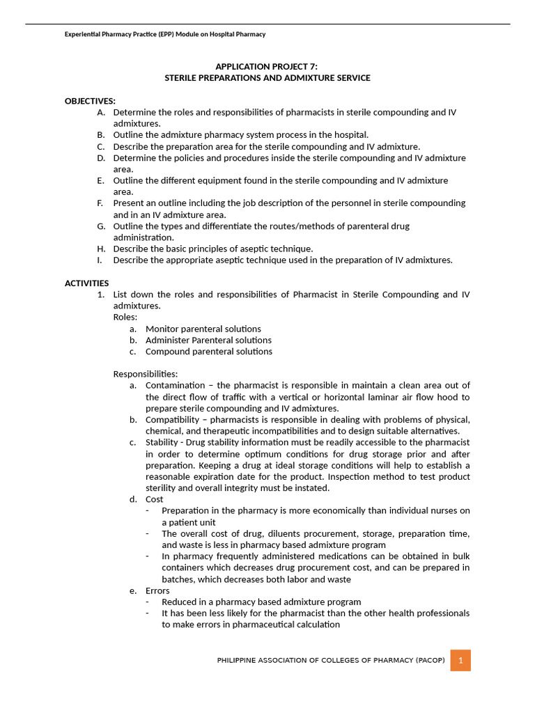 Sterile Compounding and IV Admixtures Guide | PDF | Pharmacy | Medical ...
