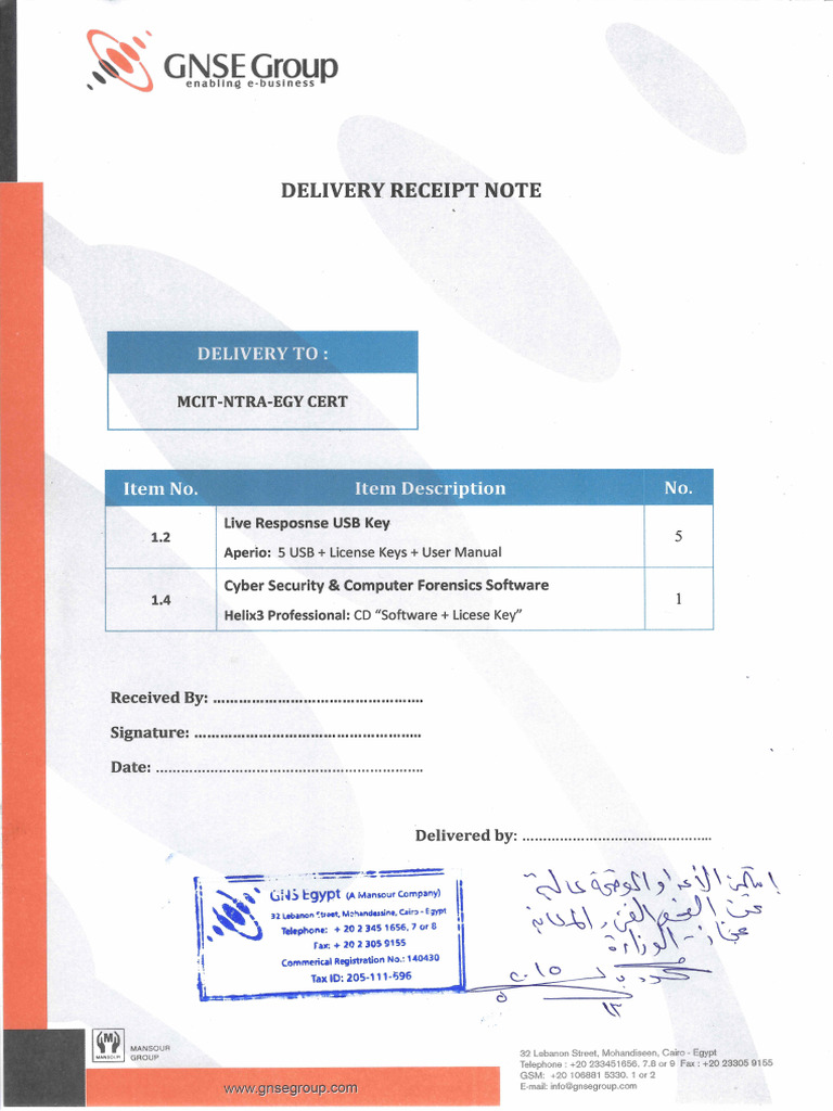 Delivery Note - E-Fense | PDF