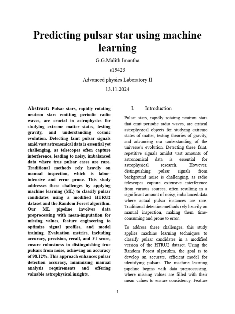 Predicting Pulsar Star Using Machine Learning - 1 - s15423 | PDF | Accuracy And Precision ...