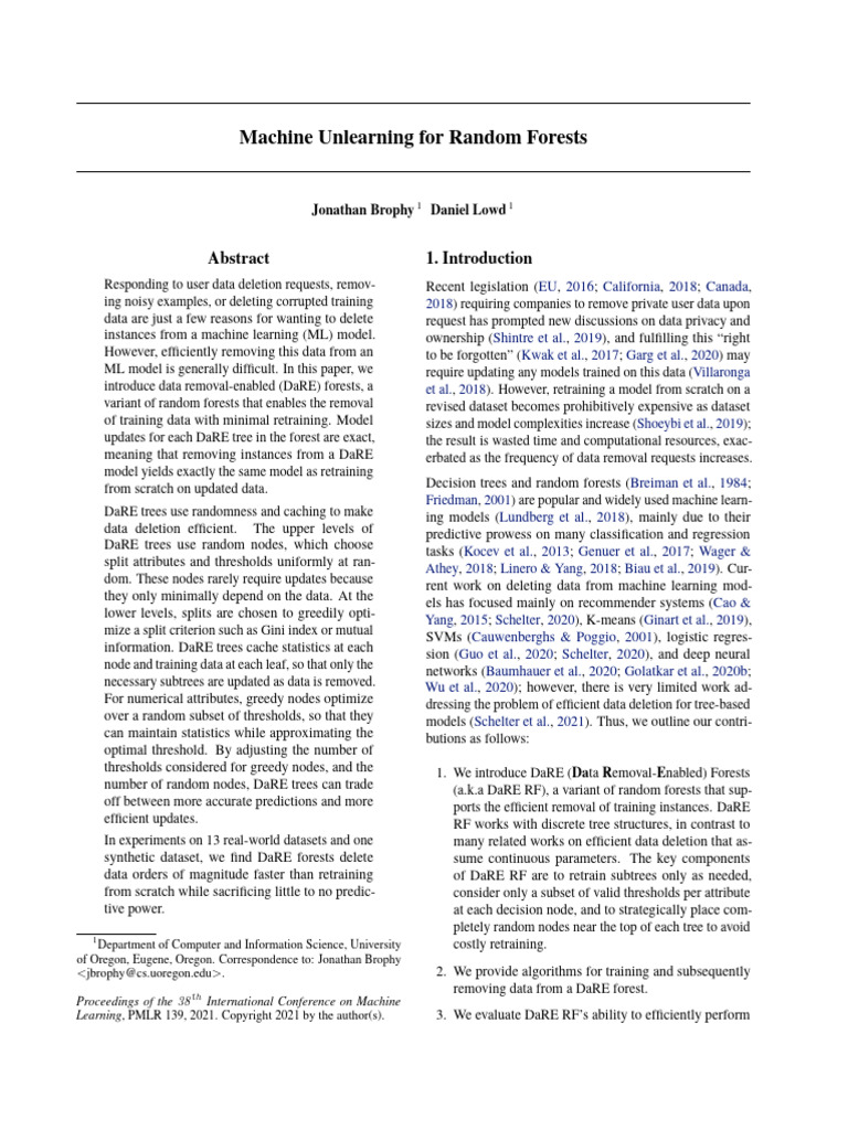 Unlearning For Random Forest | PDF | Bootstrapping (Statistics) | Applied Mathematics