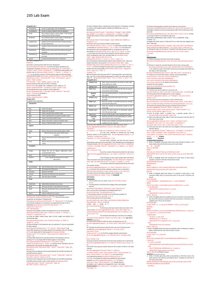 235 Lab Exam Cheatsheet - Joshua Edition | PDF | Salary | Postgre Sql