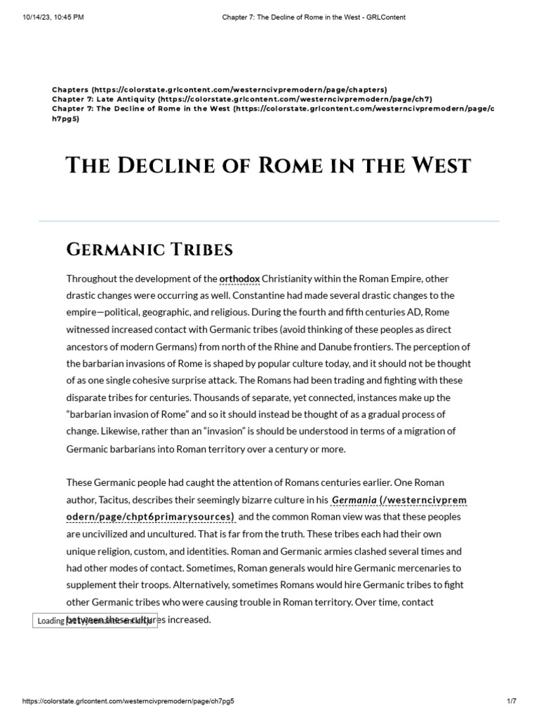 Chapter 7 - The Decline of Rome in The West - GRLContent | PDF ...