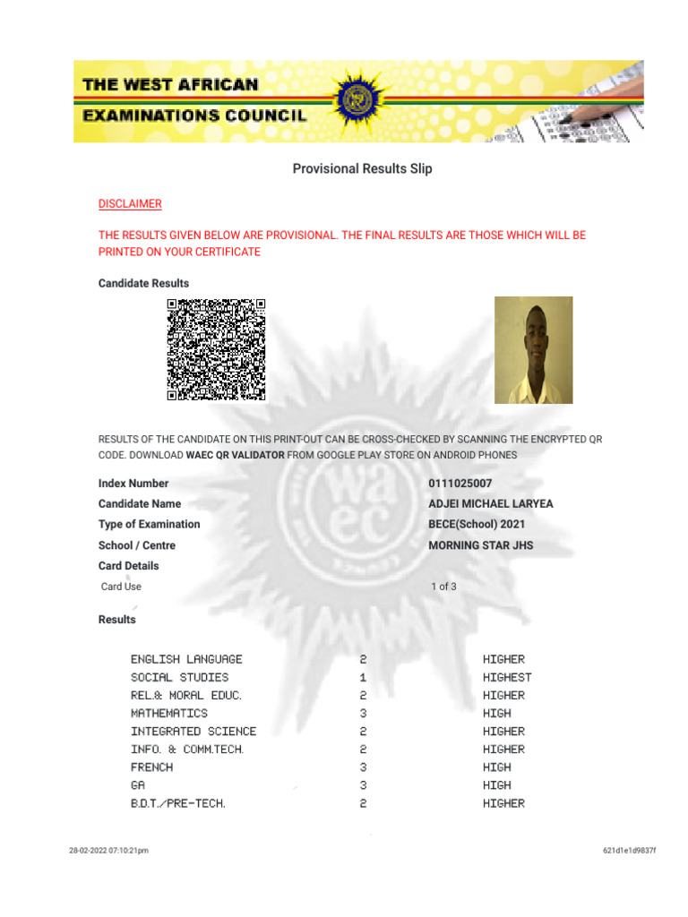 Provisional Results Slip | PDF