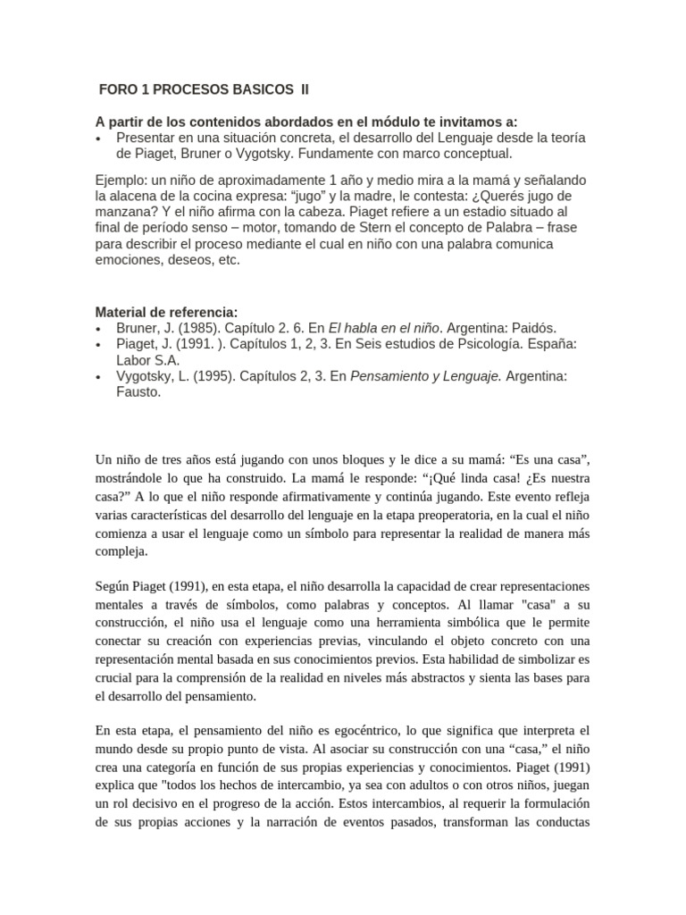 FORO 1 Procesos Basicos II | PDF | Pensamiento | Aquisición de idioma