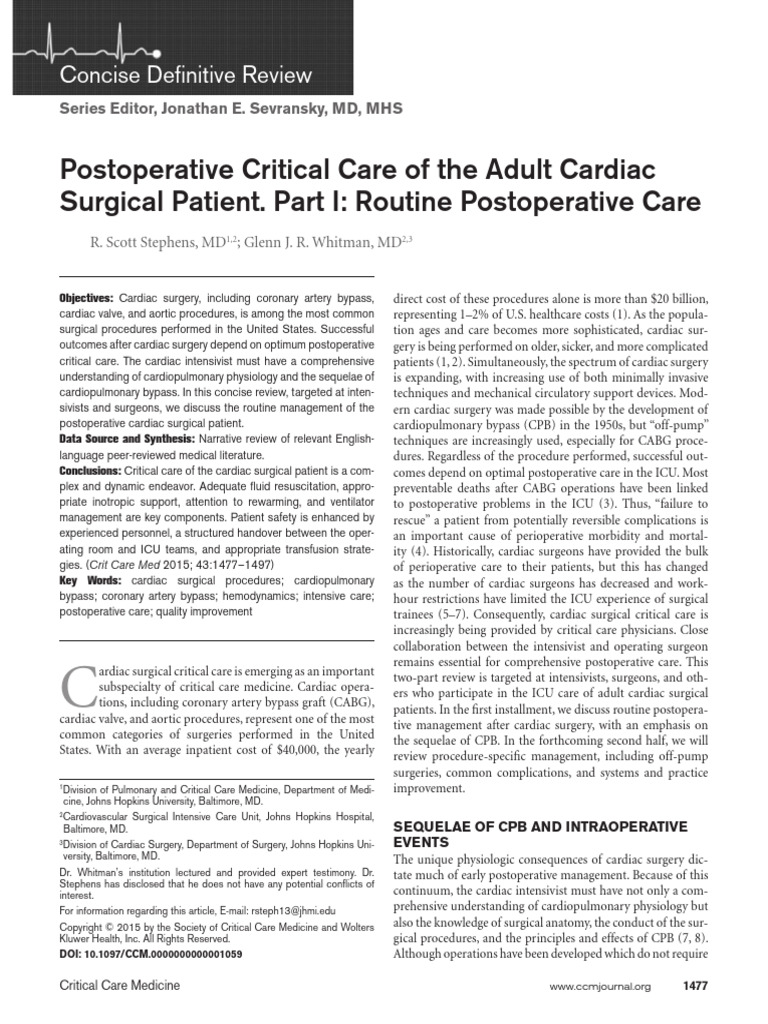 Postoperative Care in Cardiac Surgery | PDF | Coronary Artery Bypass ...