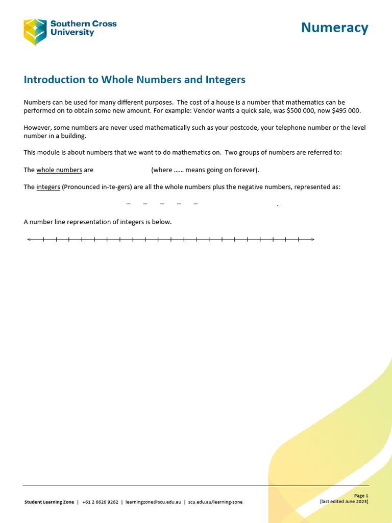 Whole Numbers And Integers Pdf Subtraction Multiplication