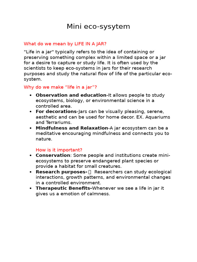 Mini Ecosystems: Life in a Jar | PDF