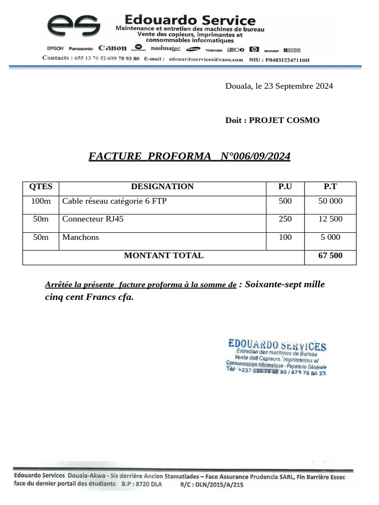 Facture Proforma Projet Cosmo | PDF