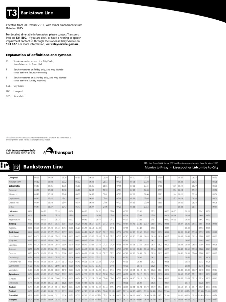 T3 Bankstown Line Timetable 2015 | PDF | Sydney | Rail Infrastructure