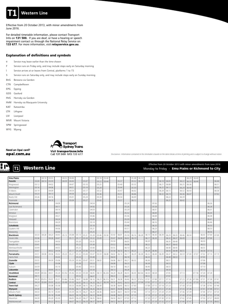 T1 Western Line Timetable 2016 | PDF