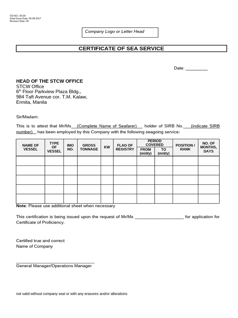 05 Certificate of Sea Service | PDF