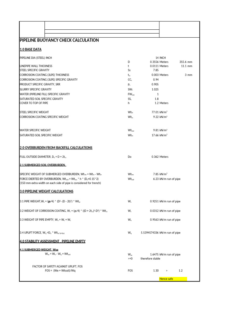 Buoyancy Calculation Example | PDF | Pipe (Fluid Conveyance) | Industrial Processes