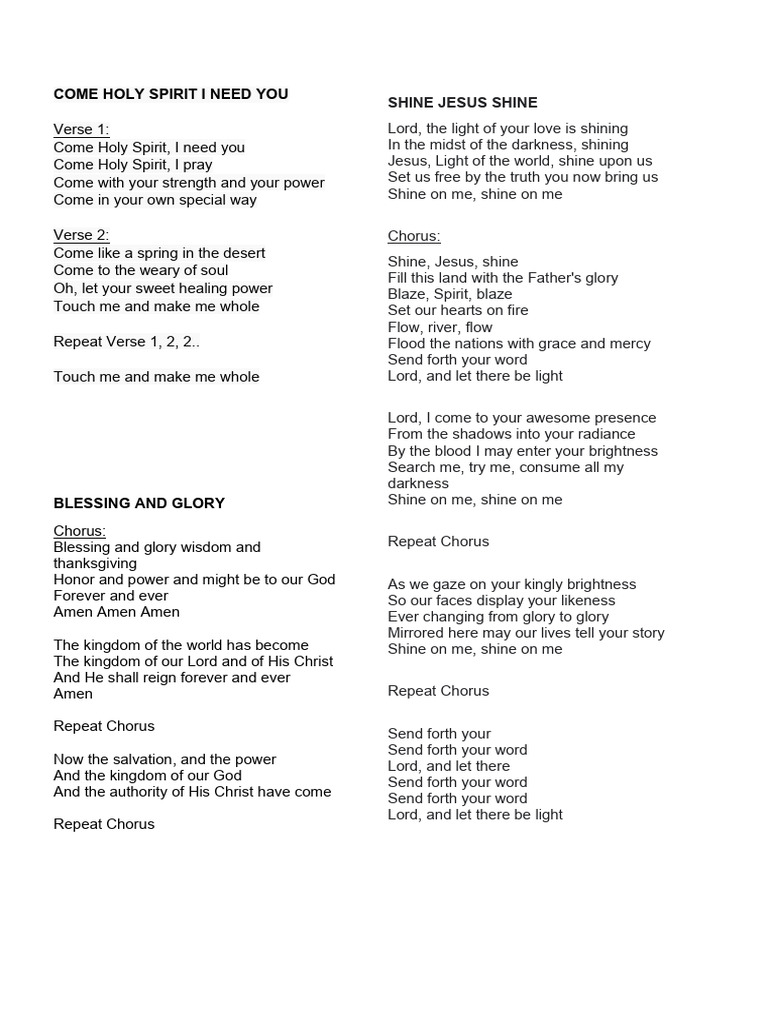 Worship Songs | PDF | Glory (Religion) | Jesus