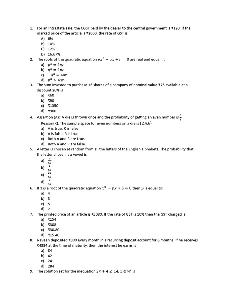 9th qp | PDF | Interest | Mathematics