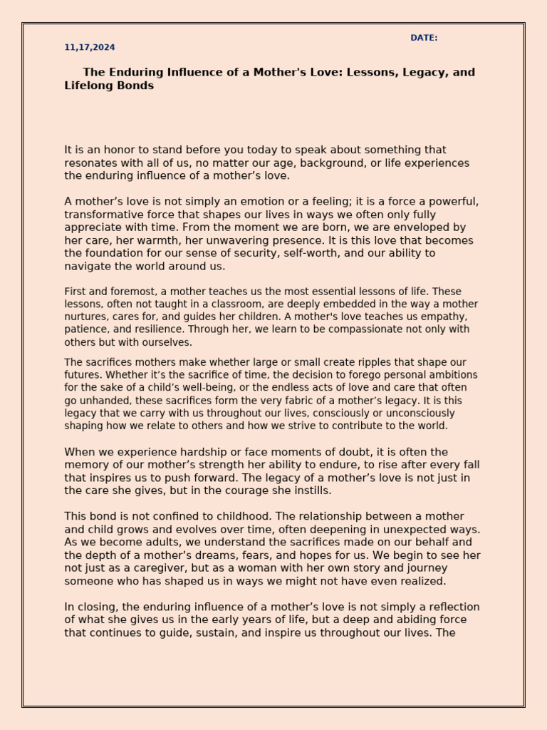 The Enduring Influence of A Mother | PDF | Love | Psychology