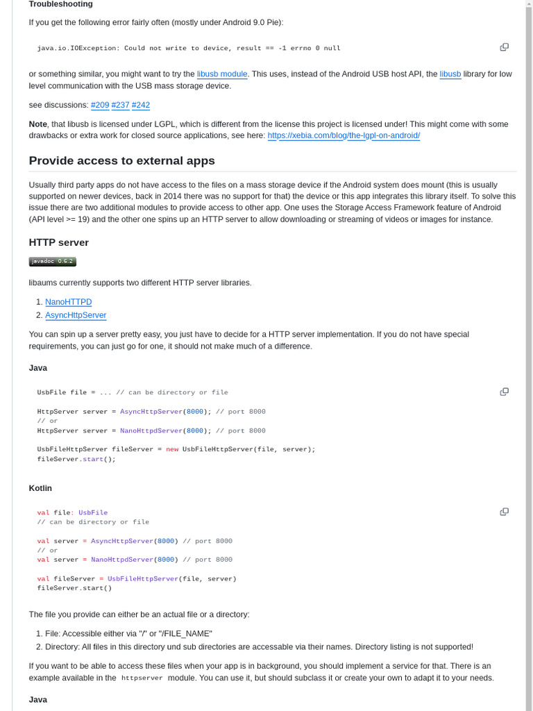 4GitHub - Magnusja - Libaums - Open Source Library To Access USB Mass Storage Devices On Android ...