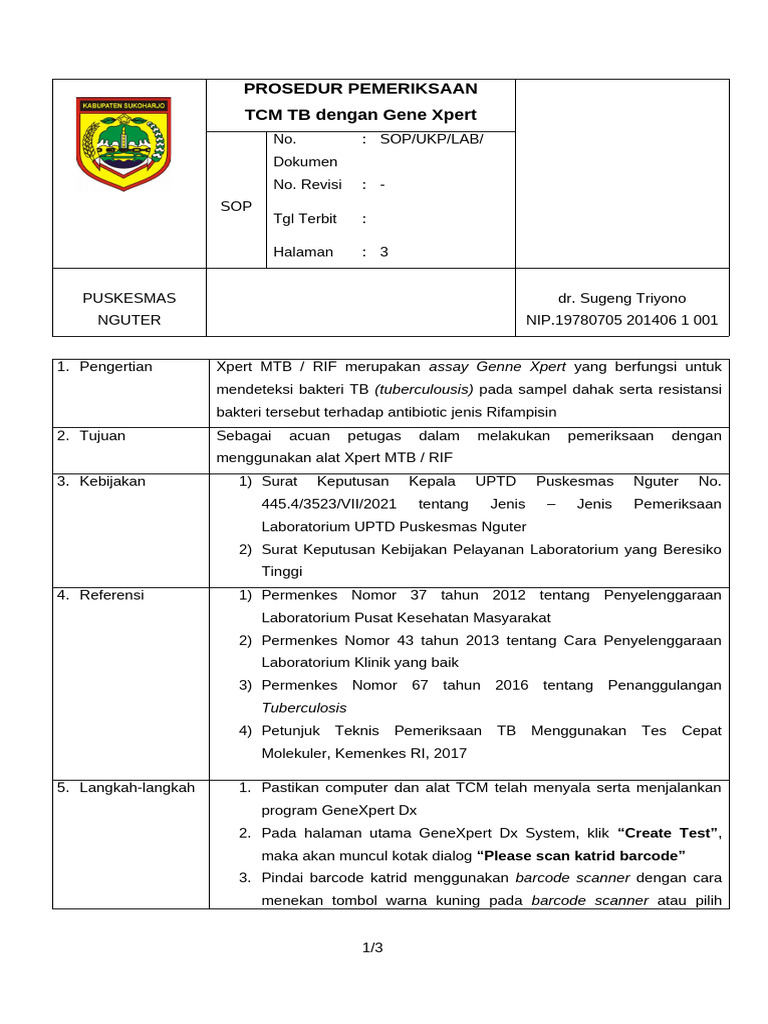 SOP OPERASIONAL ALAT Xpert MTB | PDF
