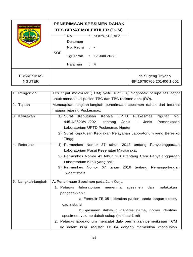 Sop Penerimaan TCM | PDF