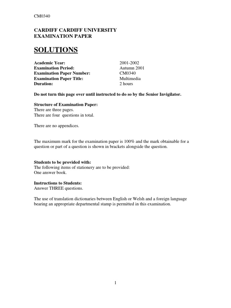 Solutions: Cardiff Cardiff University Examination Paper | PDF | Data ...