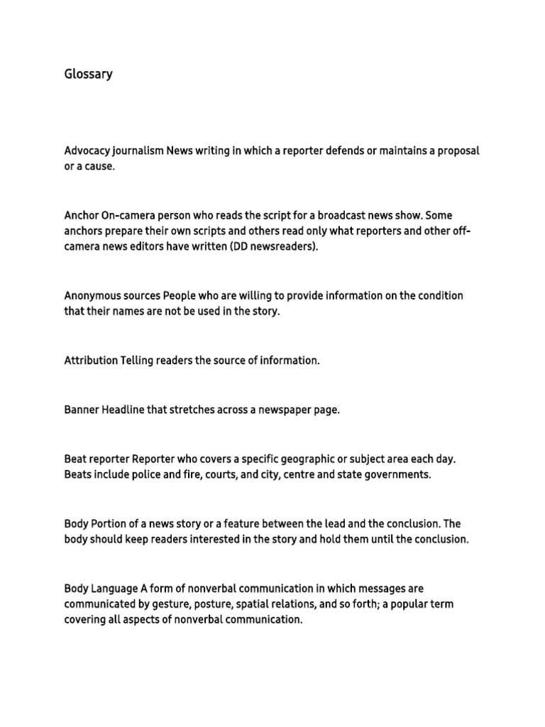 Newspaper Journalism - Glossary | PDF | Newspapers | News