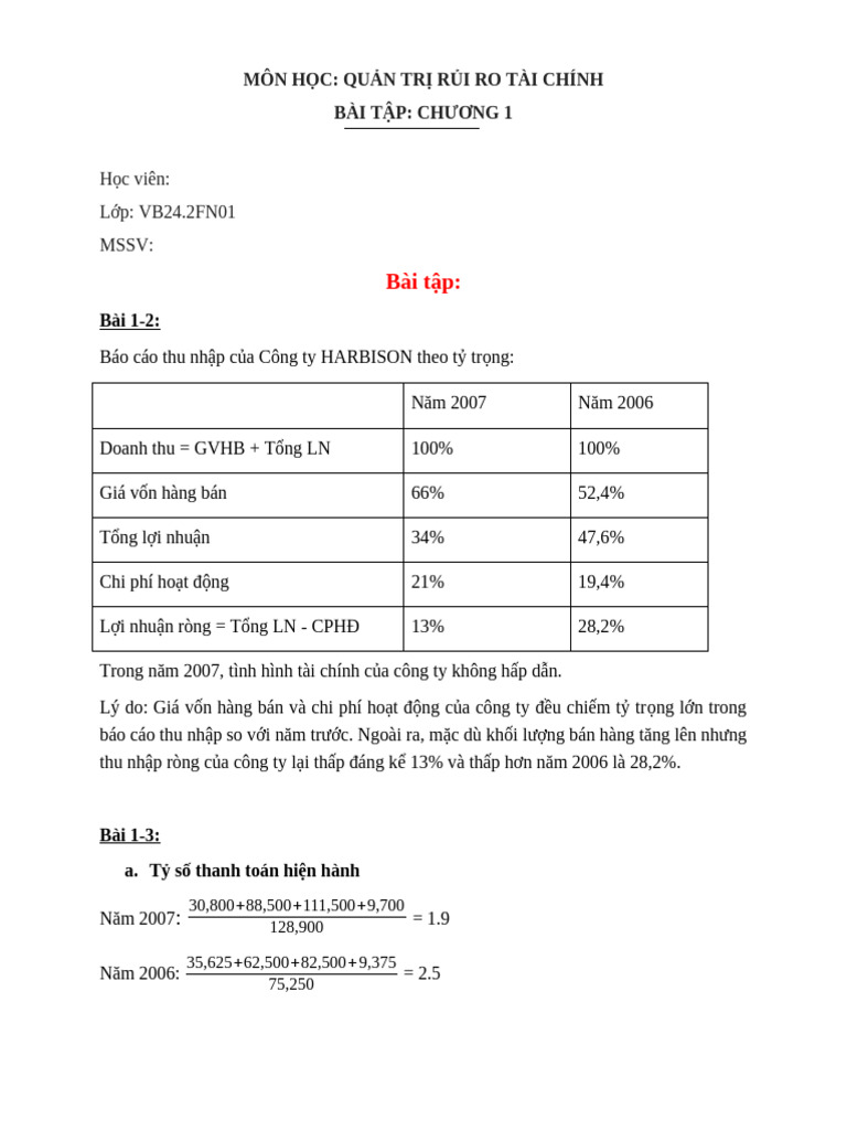 TK-MSSV - Chương 1 - Bài tập | PDF