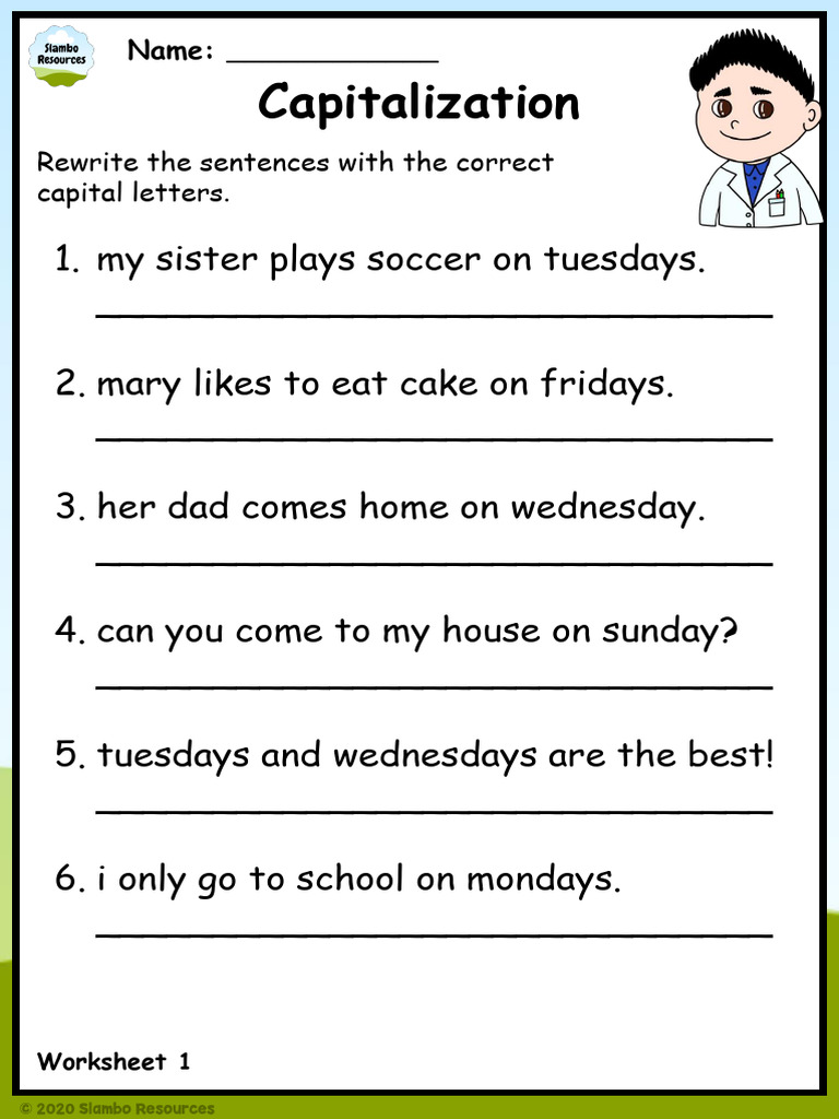 Grade 2 Capitalization Worksheet 1 | PDF