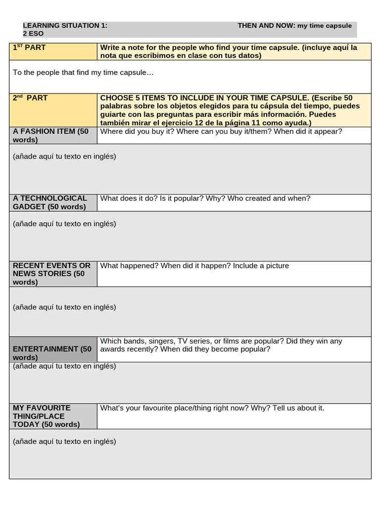 Mi Cápsula del Tiempo: Pasado y Presente | PDF