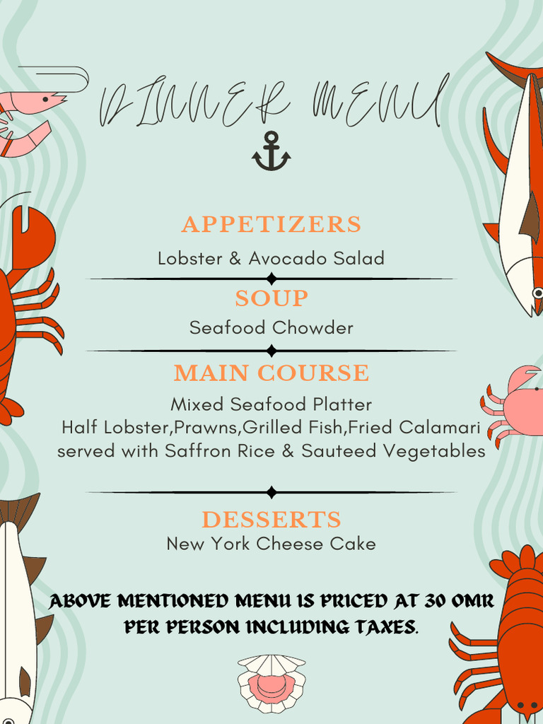 Gourmet Seafood Dinner Menu | PDF