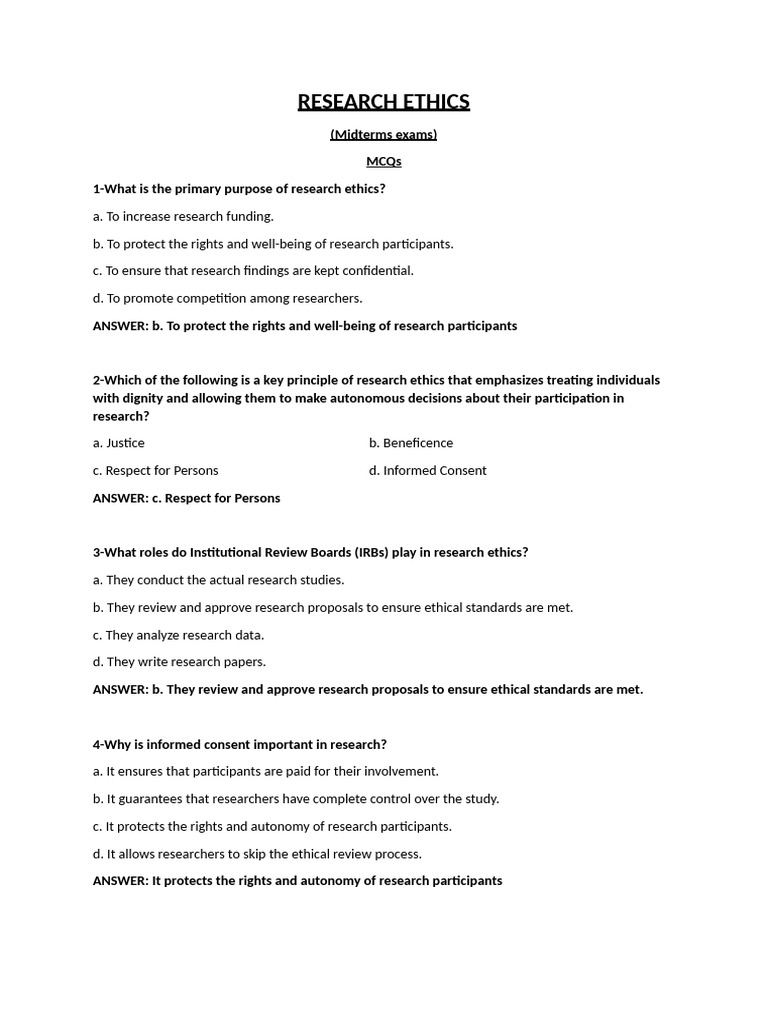 Research Ethics (MCQS) | PDF | Informed Consent | Animal Testing Research Ethics (MCQS) | PDF | Informed Consent | Animal Testing