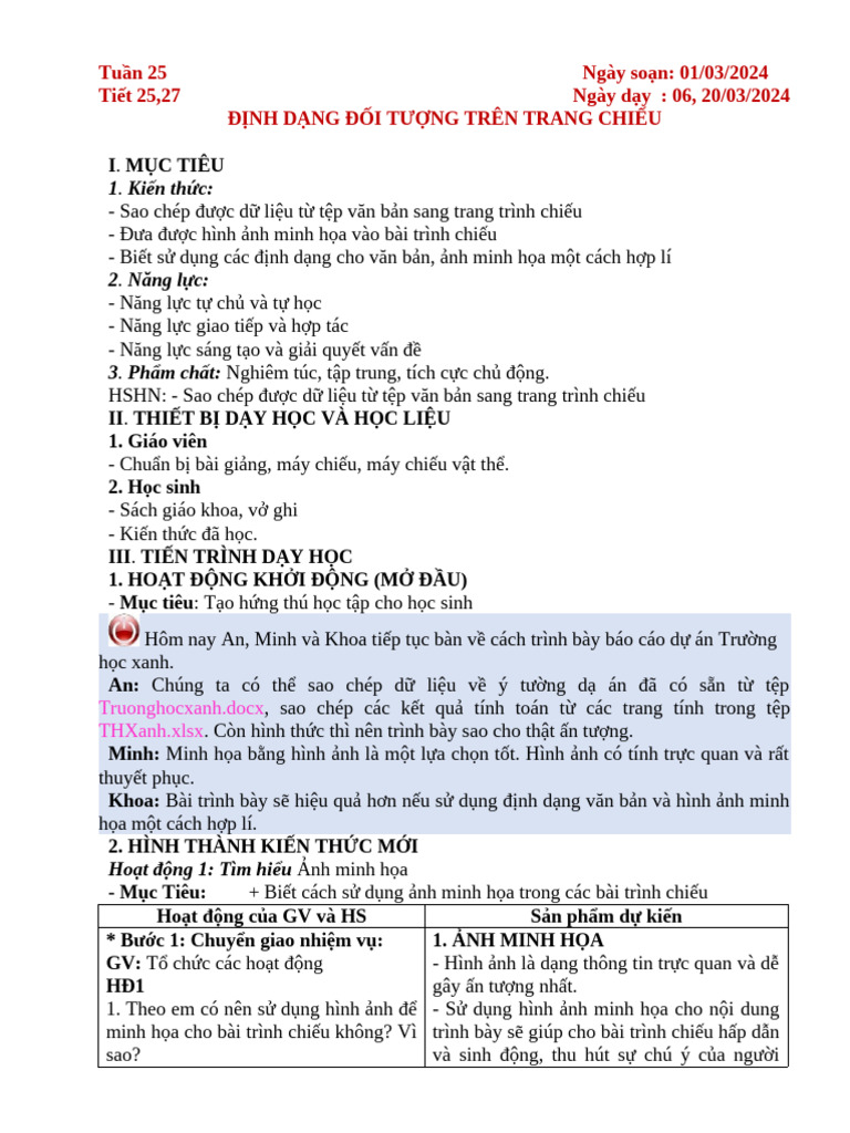 KHBD TIN 7 TUẦN 25-26 | PDF