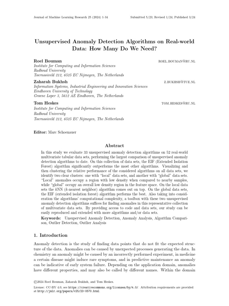 Unsupervised Anomaly Detection Algorithms On Real-World Data: How Many Do We Need? | PDF ...