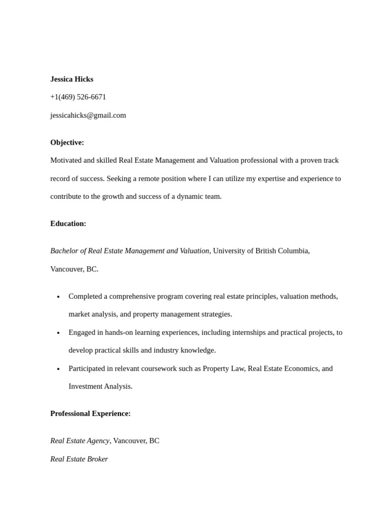 Resume-Jessica Hicks | PDF | Valuation (Finance) | Property Management