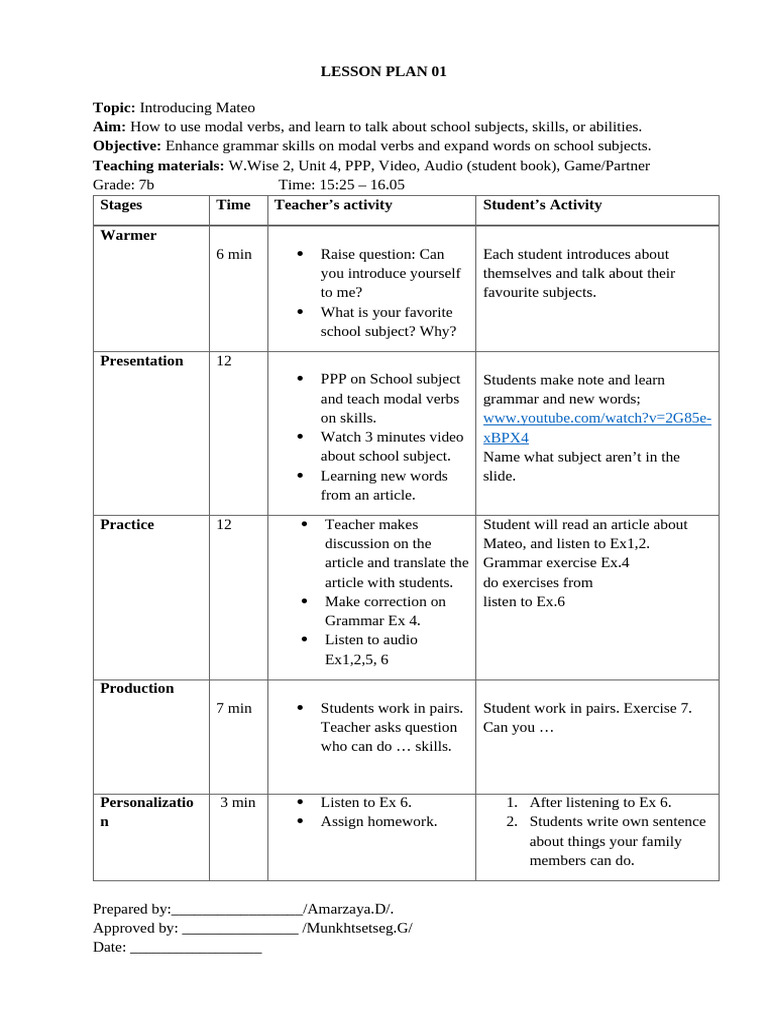 Teacher Lesson Plan Samples | PDF | Lesson Plan | Subject (Grammar)