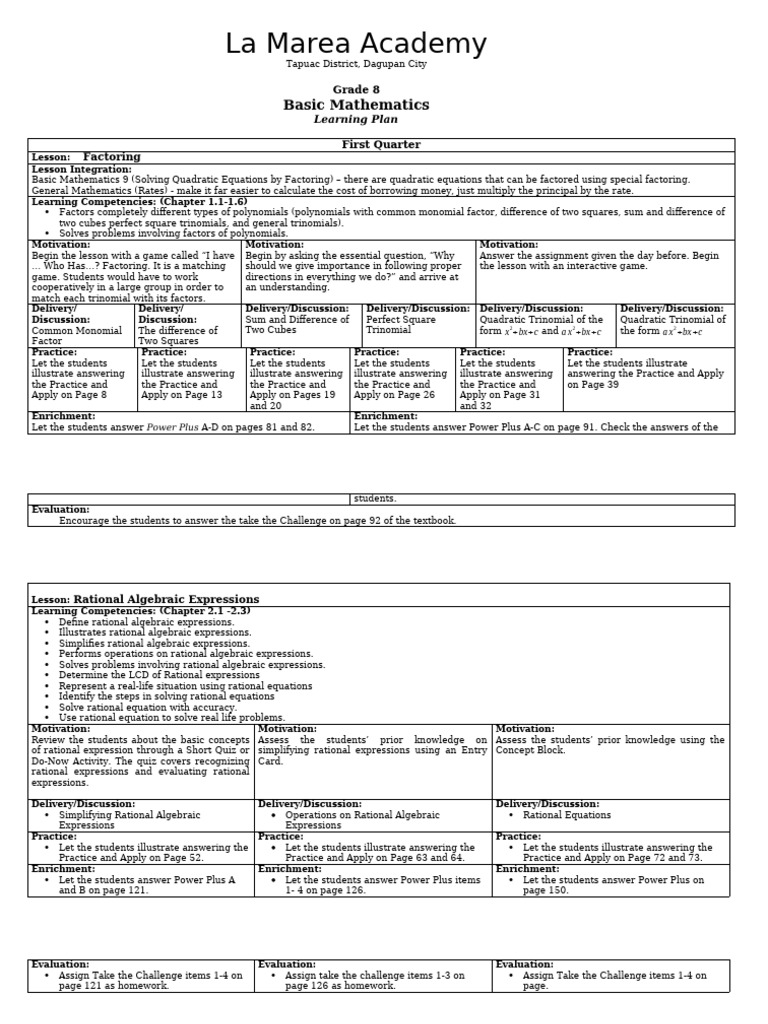 Learning Plan | PDF | Equations | Mathematical Proof