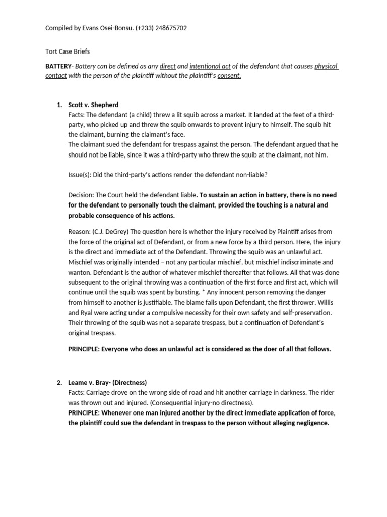 Tort Case Briefs | PDF | Trespass | Leasehold Estate