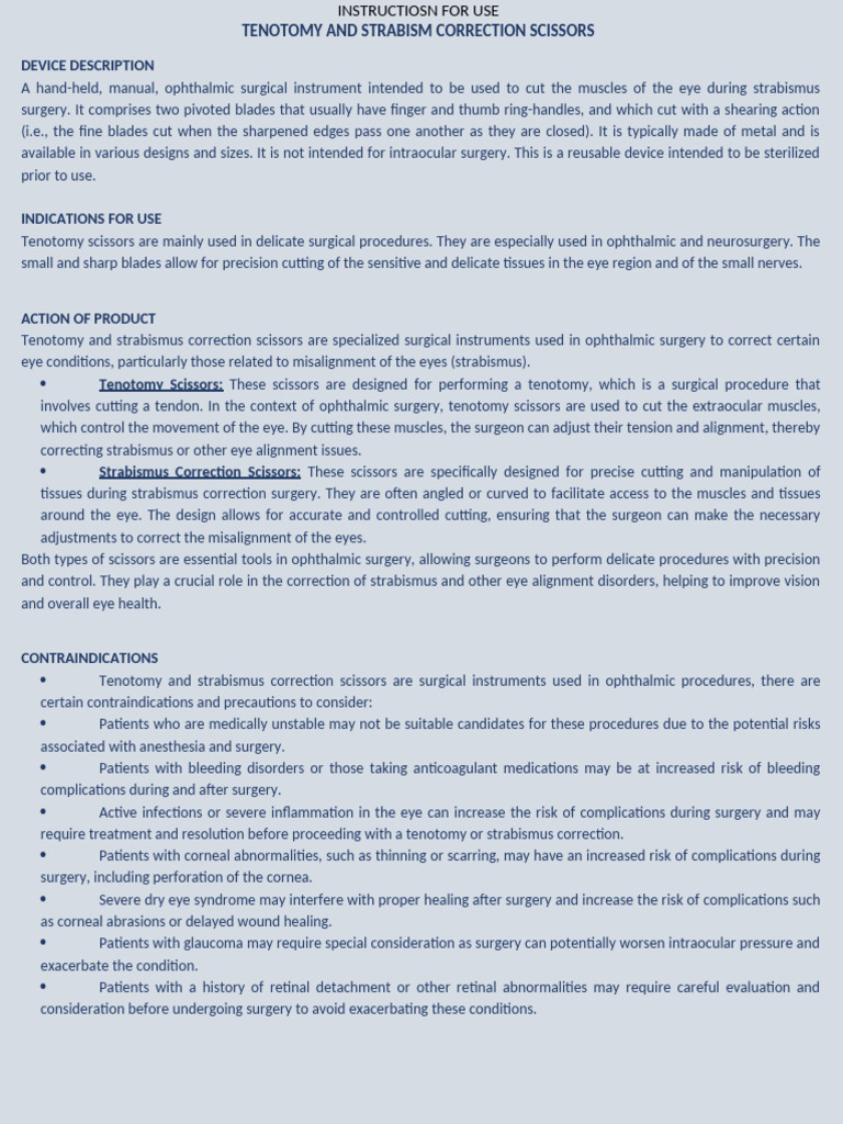 Ifu - Tenotomy & Strabism Scissors | PDF | Surgery | Sterilization ...