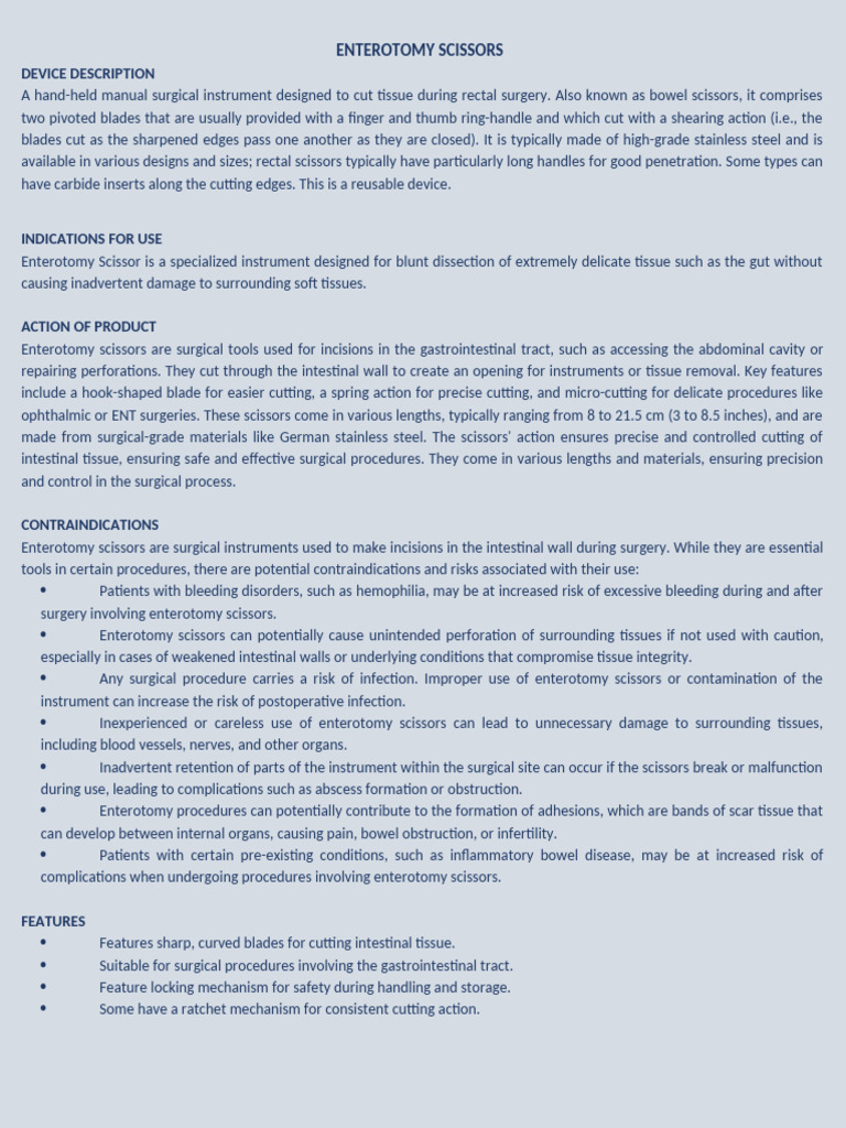 Enterotomy Scissors Guide | PDF | Surgery | Sterilization (Microbiology)