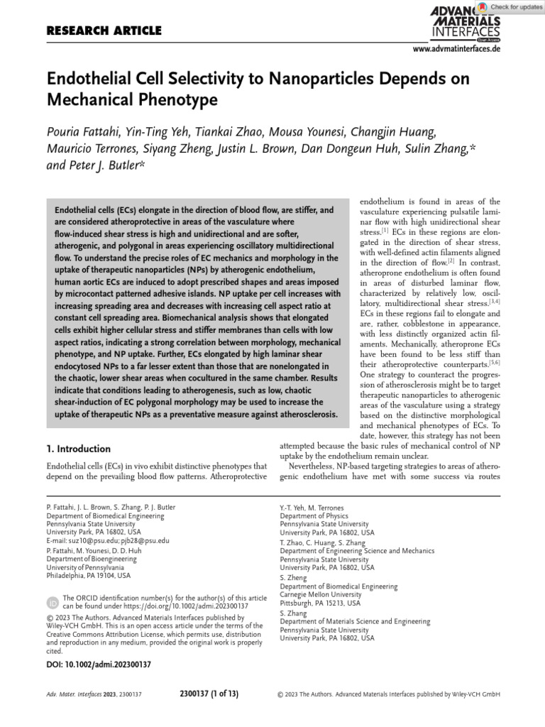 Endothelial Cell Mechanics and NP Uptake | PDF | Cell Membrane ...