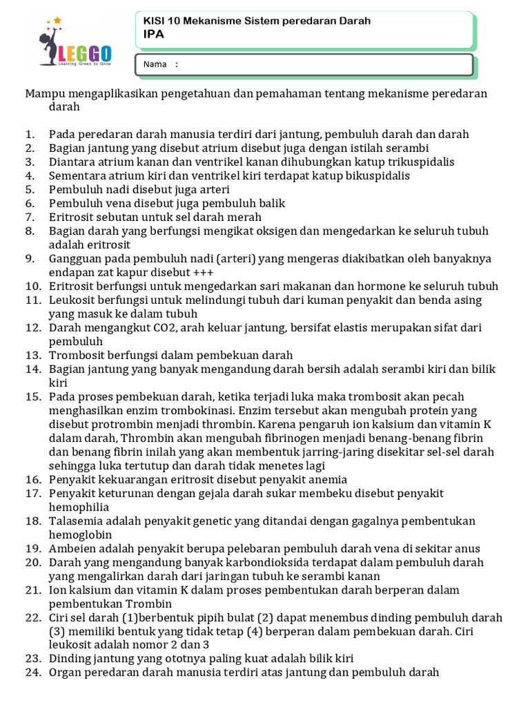 UN IPA 9 KISI 10 Mekanisme Sistem Peredaran Darah | PDF